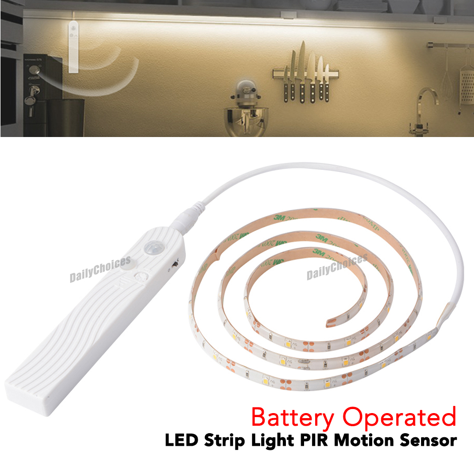 Battery Operated LED Strip Light Wireless PIR Motion Sensor Wardrobe ...