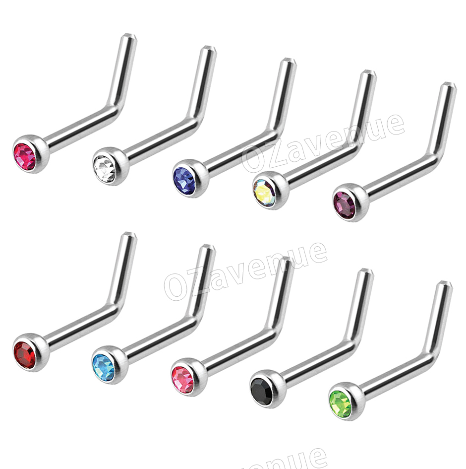 60x Nose Stud L Shape Bend Twist Crystal Clear Mix Colour Bulk Lot Bone ...